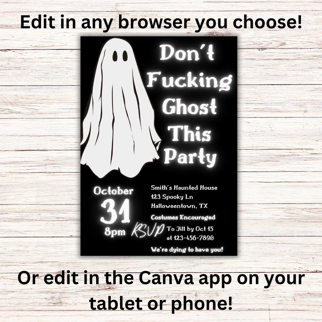 EDITABLE Halloween Party Invitation Ghost Halloween - Etsy