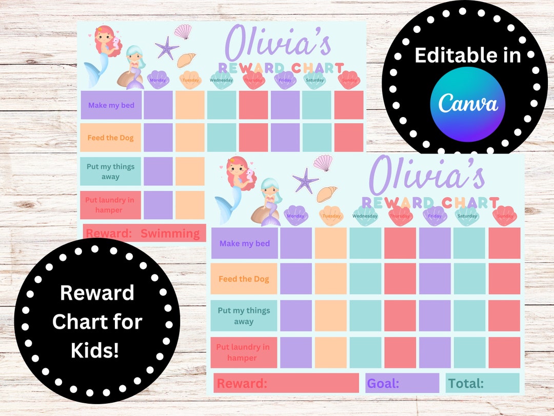 Mermaid Reward Chart | Printable Reward Chart | Editable | Chore Chart ...