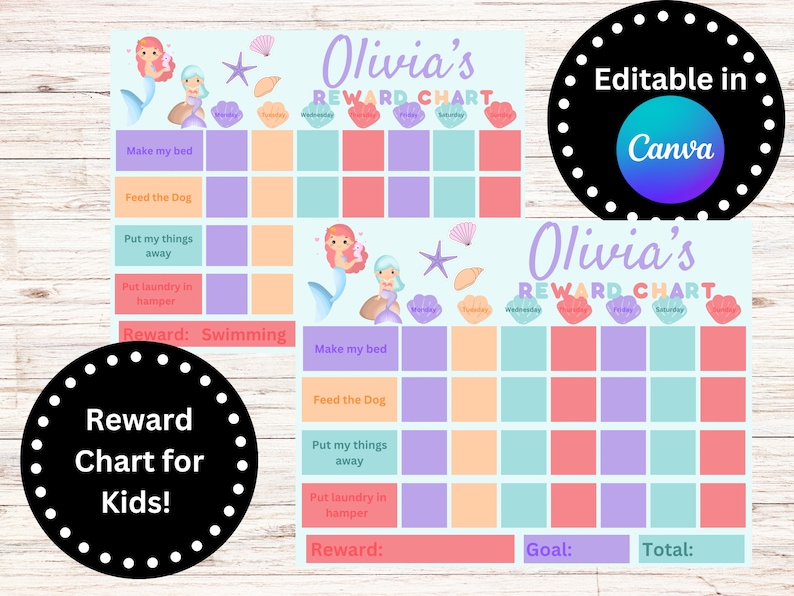 Mermaid Reward Chart | Printable Reward Chart | Editable | Chore Chart ...