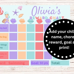 Mermaid Reward Chart | Printable Reward Chart | Editable | Chore Chart ...