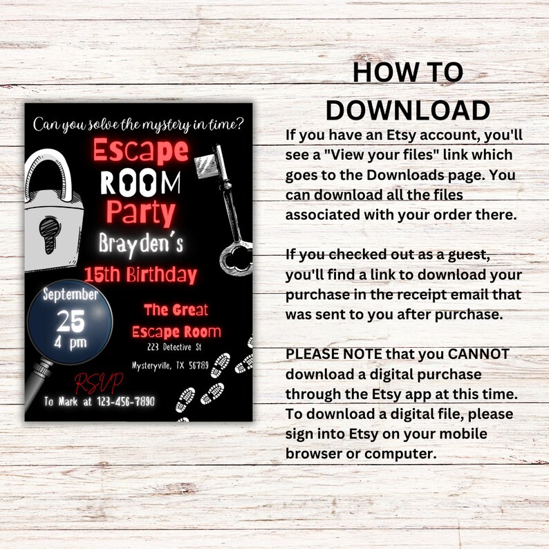 Escape Room Birthday Invitation, Customizable Invite, Editable ...