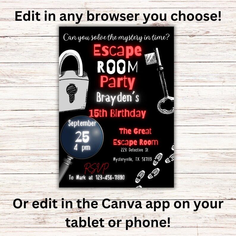 Escape Room Birthday Invitation, Customizable Invite, Editable ...