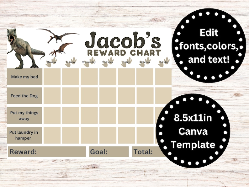 Dinosaur Reward Chart | Printable Reward Chart | Editable | Chore Chart ...