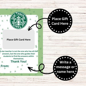PRINTABLE Gift Card Holder, Teacher Appreciation, Starbucks Gift Card ...