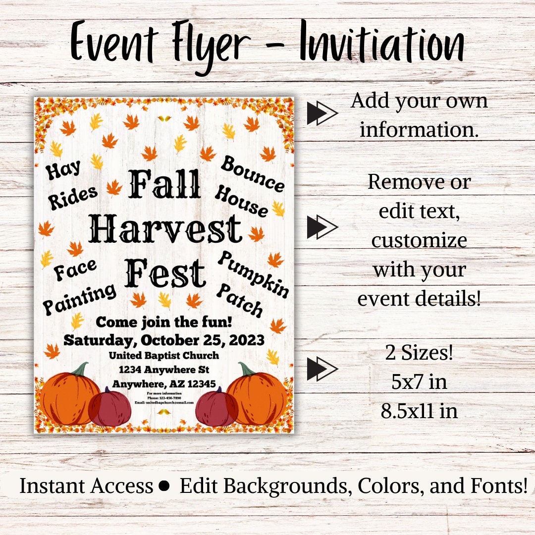 EDITABLE Fall Event Flyer, Fall Harvest Festival Invite, Vendor Flyer ...