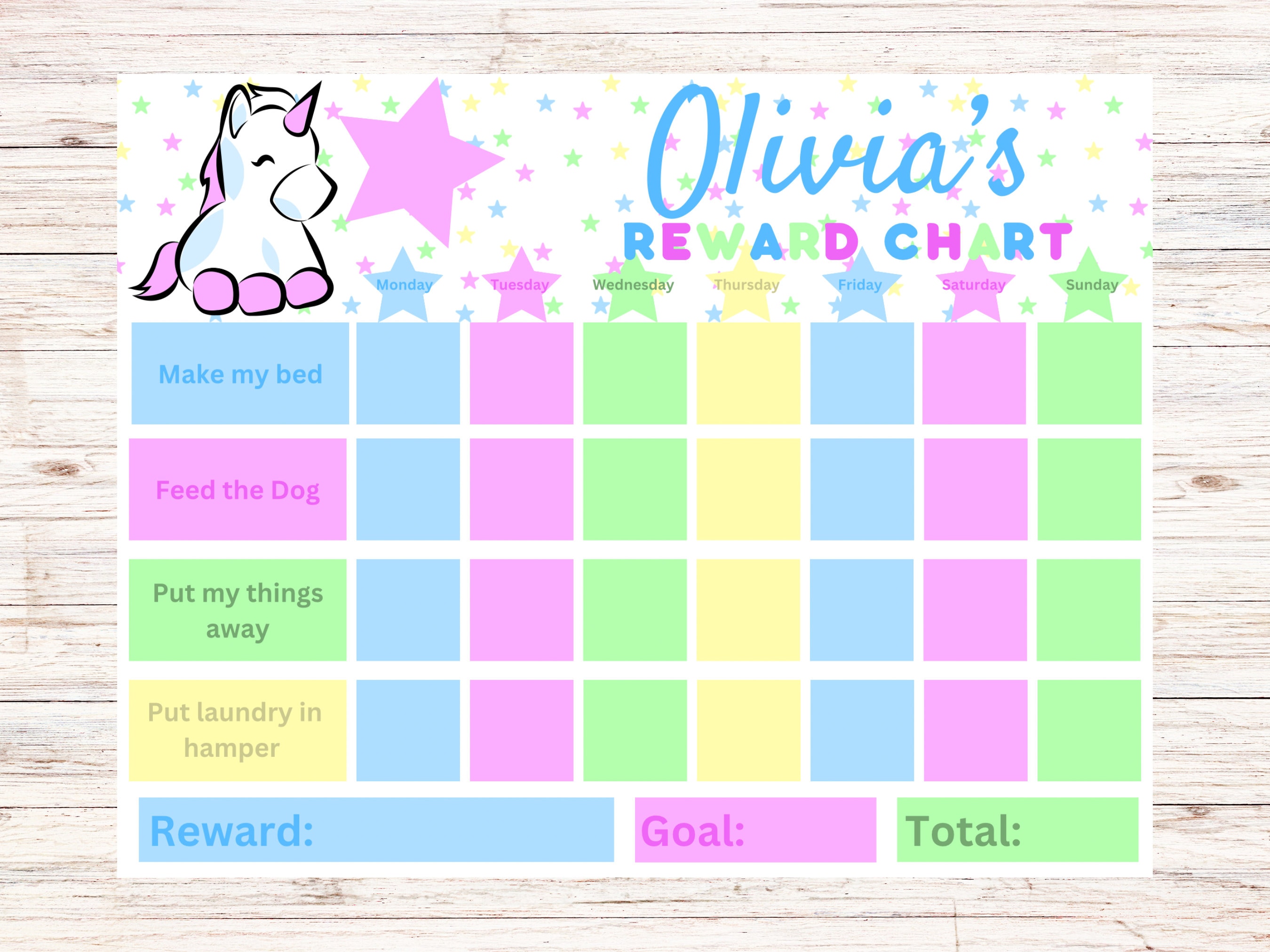 Unicorn Reward Chart | Printable Reward Chart | Editable | Chore Chart ...