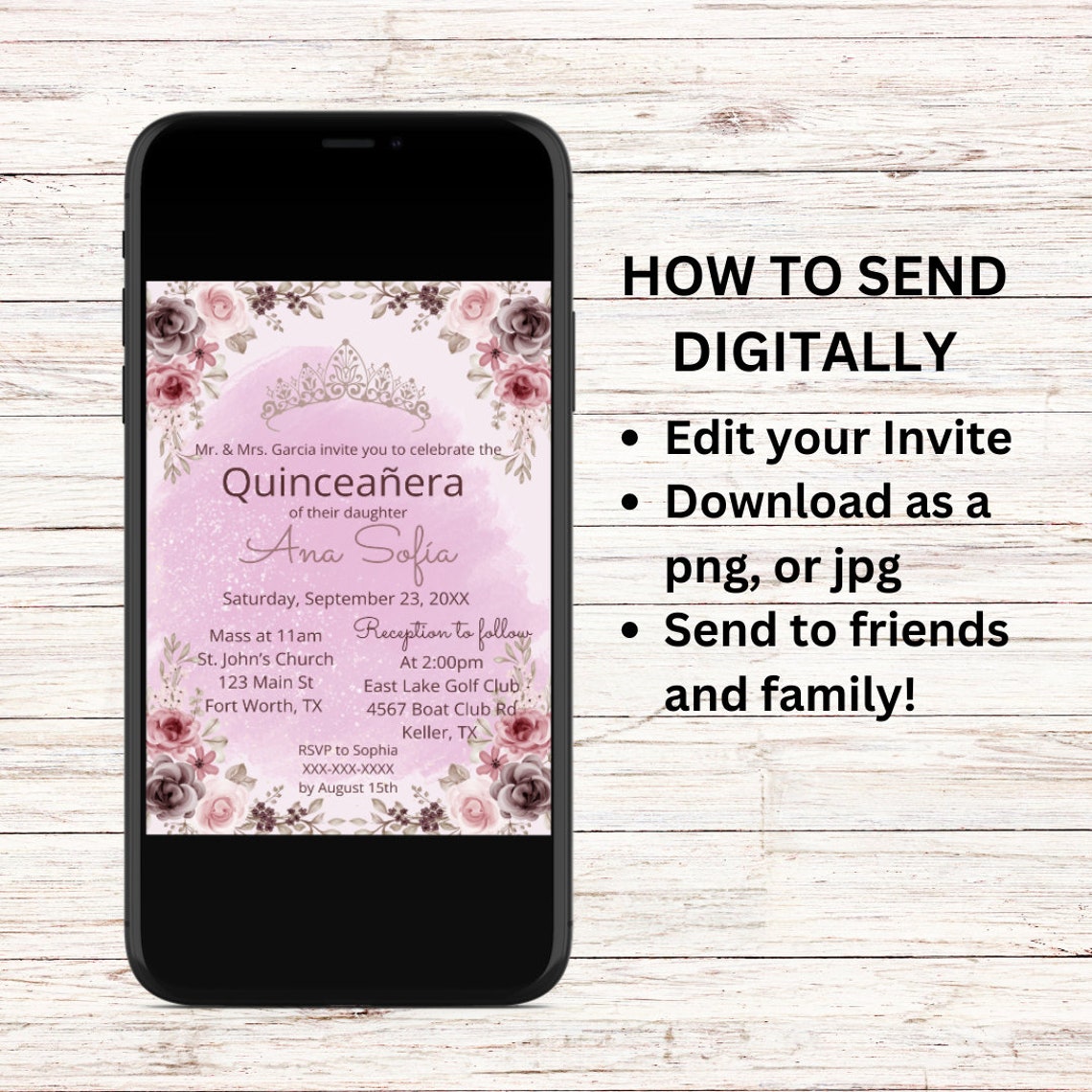 Editable Quinceanera Invite, XV Invitation, Quinceanera, 15th Birthday ...