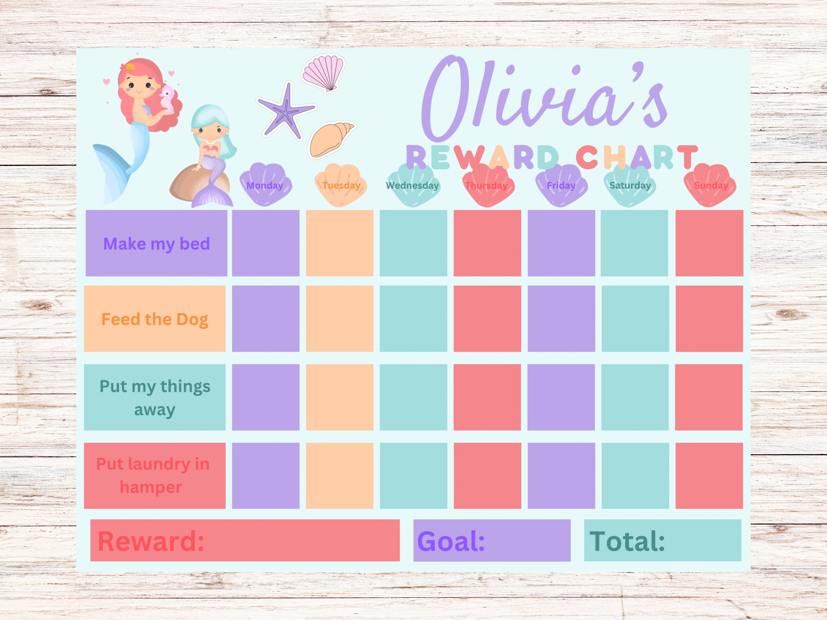 Mermaid Reward Chart | Printable Reward Chart | Editable | Chore Chart ...