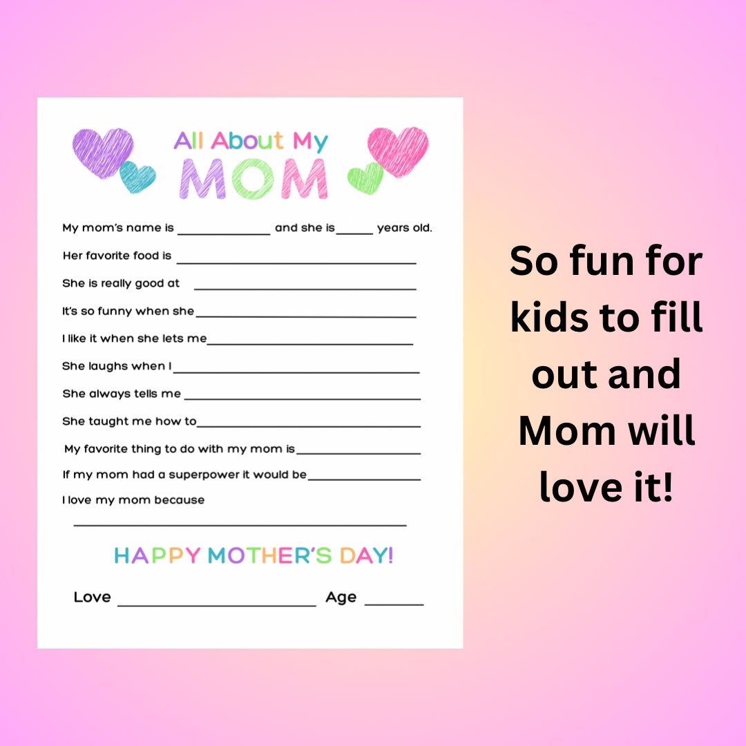 All About My Mom Activity Page Mothers Day Questionnaire, Printable ...