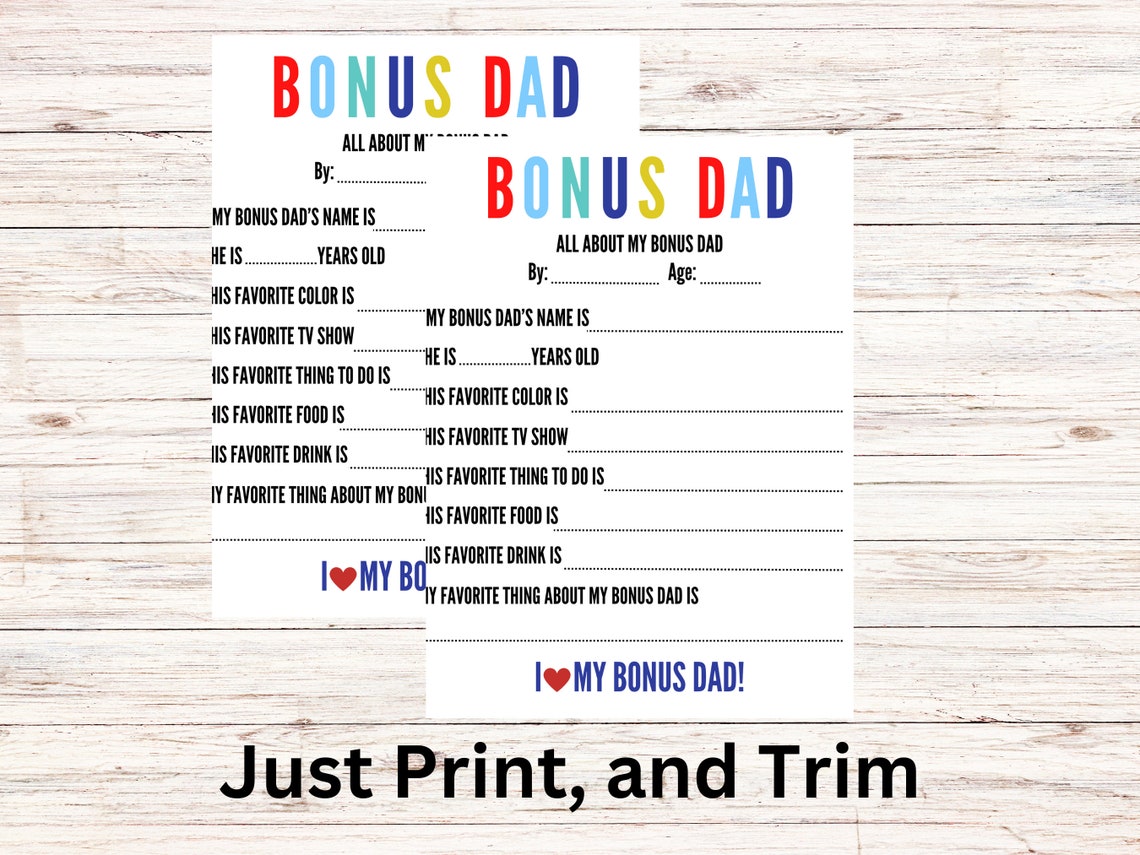 All About My Bonus Dad Activity Page Bonus Dad Fathers Day - Etsy