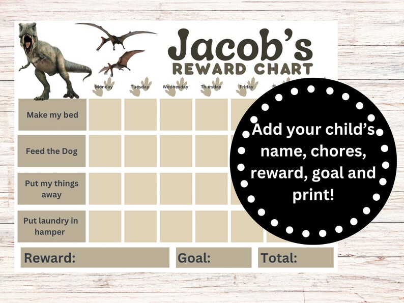 Dinosaur Reward Chart | Printable Reward Chart | Editable | Chore Chart ...