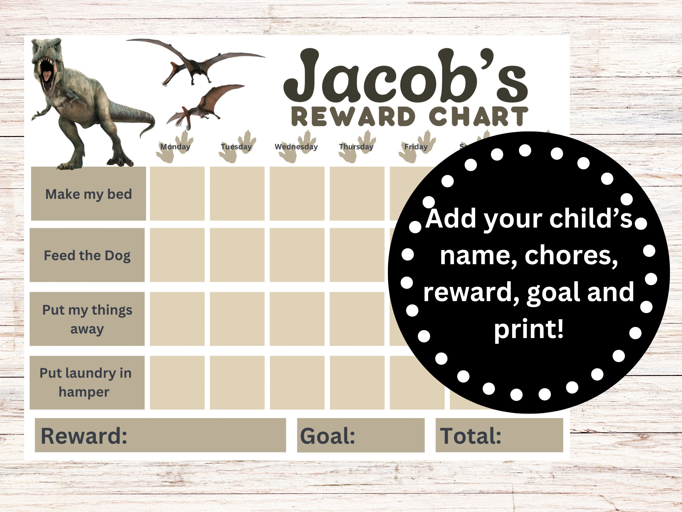Dinosaur Reward Chart | Printable Reward Chart | Editable | Chore Chart ...