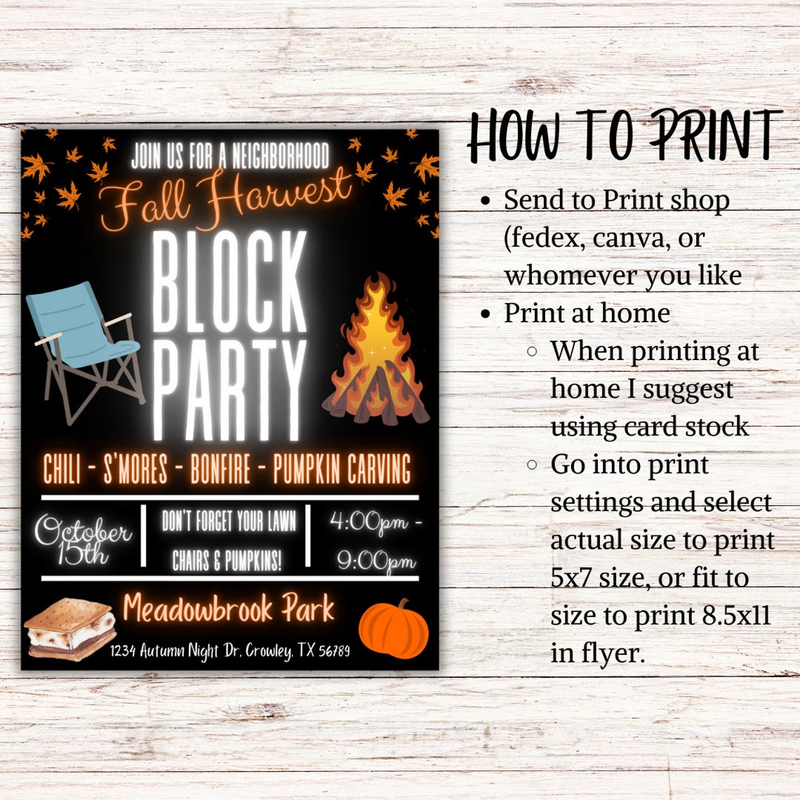 EDITABLE Fall Block Party Flyer, Fall Neon Block Party Invite, Block ...