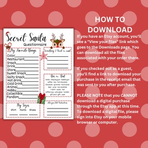Secret Santa Questionnaire Printable, Secret Santa Survey, Christmas ...
