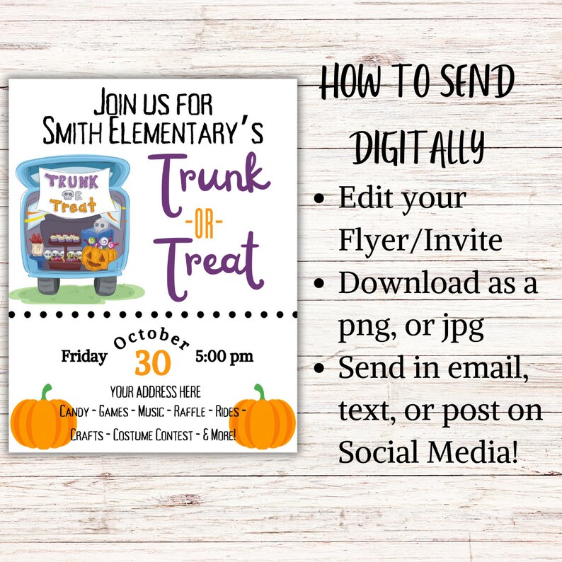 EDITABLE Trunk or Treat Flyer, Fall Festival Flyer, PTA Fall Flyer, DIY ...