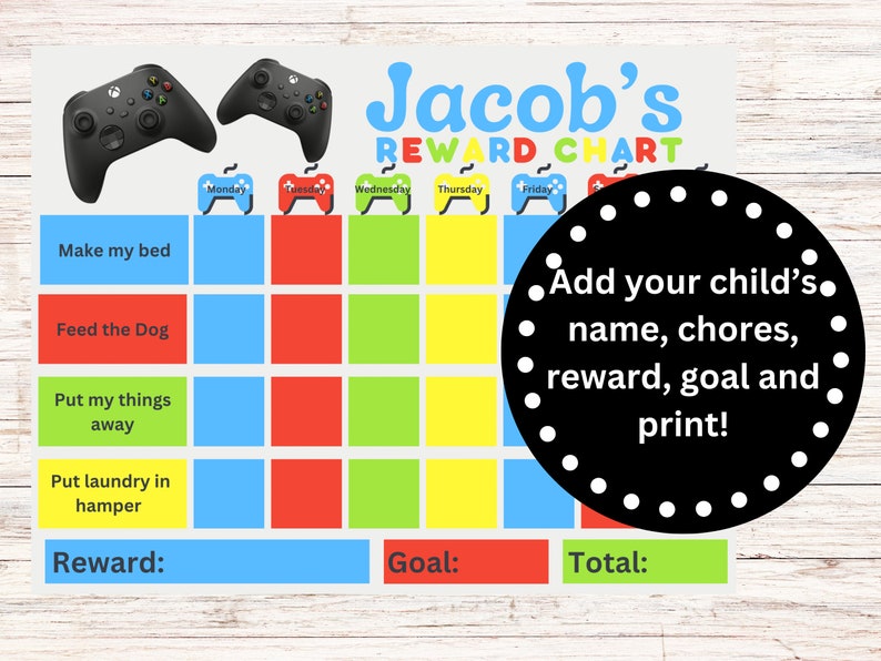 Video Game Reward Chart | Printable Reward Chart | Editable | Chore ...