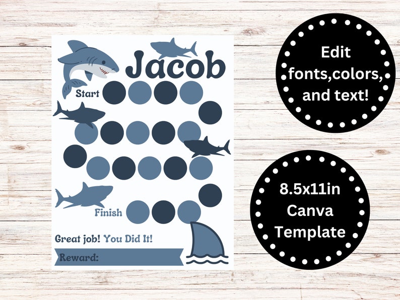 EDITABLE Shark Reward Chart Printable Reward Chart Chore - Etsy