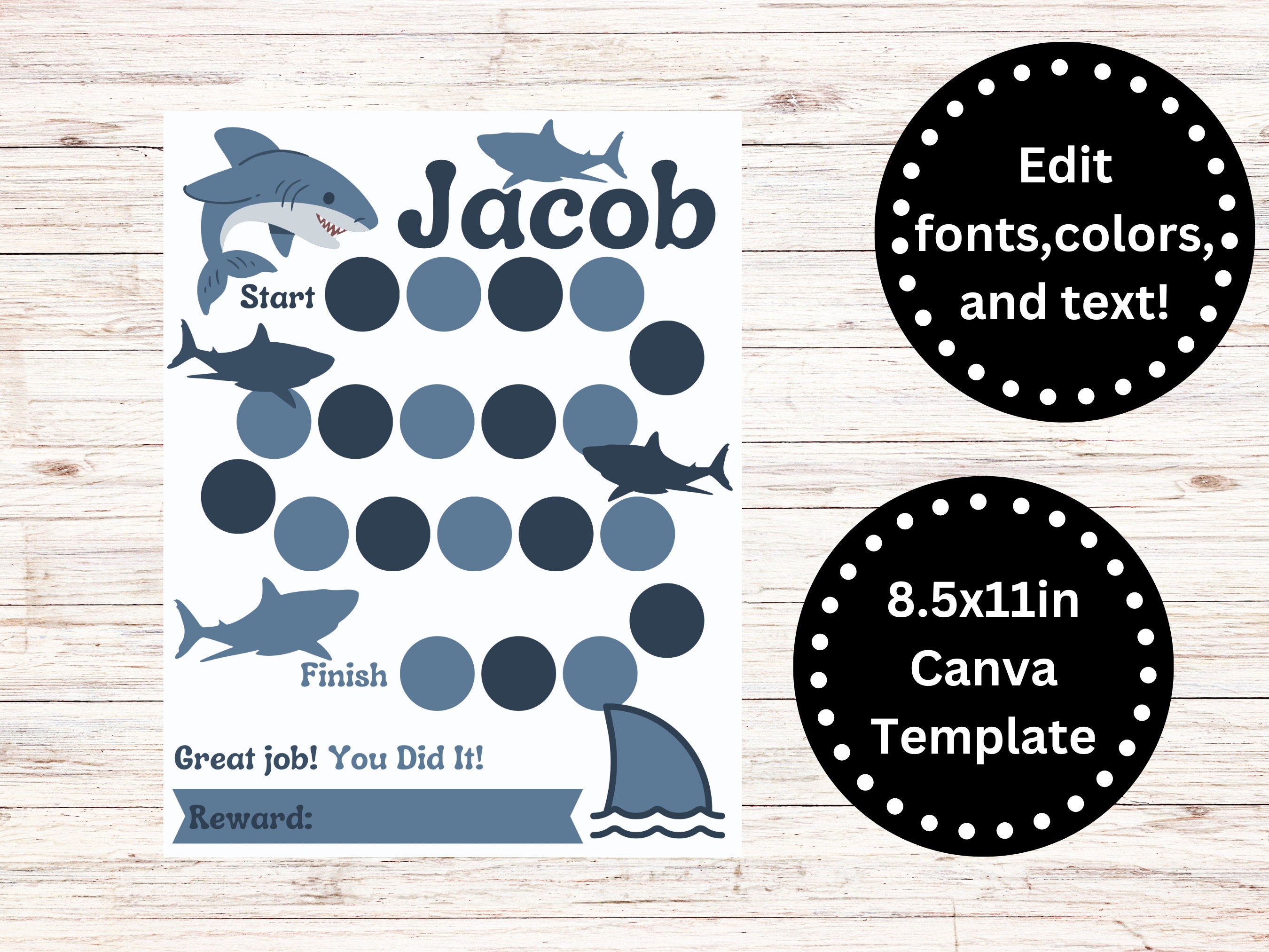 EDITABLE Shark Reward Chart Printable Reward Chart Chore - Etsy Ireland