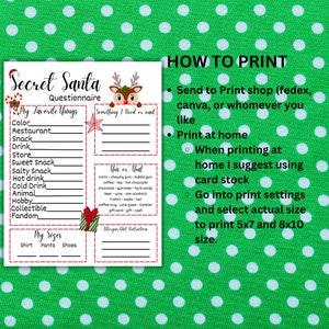 Secret Santa Questionnaire Printable, Secret Santa Survey, Christmas ...