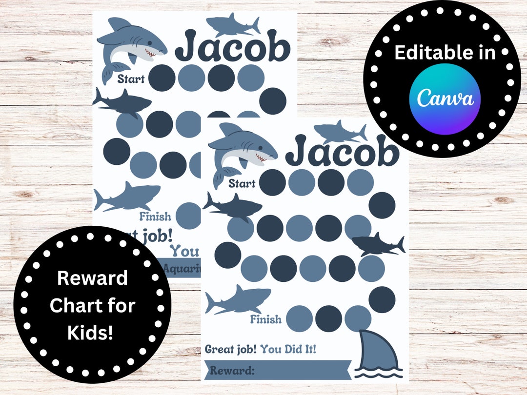 EDITABLE Shark Reward Chart Printable Reward Chart Chore - Etsy