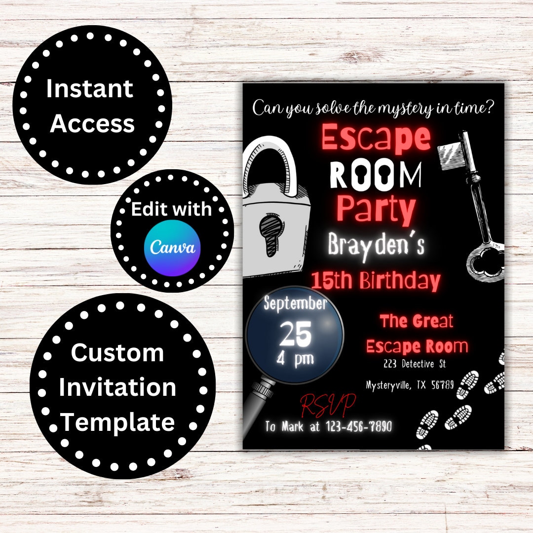 Escape Room Birthday Invitation, Customizable Invite, Editable ...
