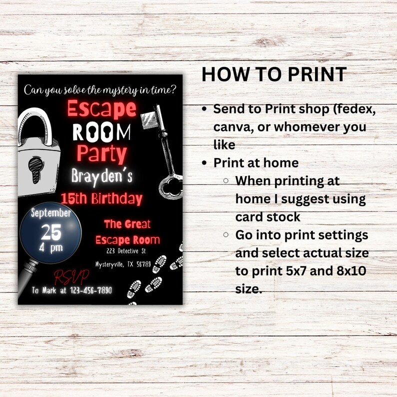 Escape Room Birthday Invitation, Customizable Invite, Editable ...