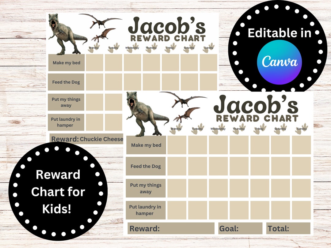 Dinosaur Reward Chart | Printable Reward Chart | Editable | Chore Chart ...