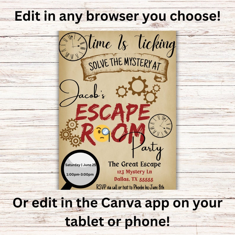 Escape Room Birthday Invitation, Customizable Invite, Editable ...