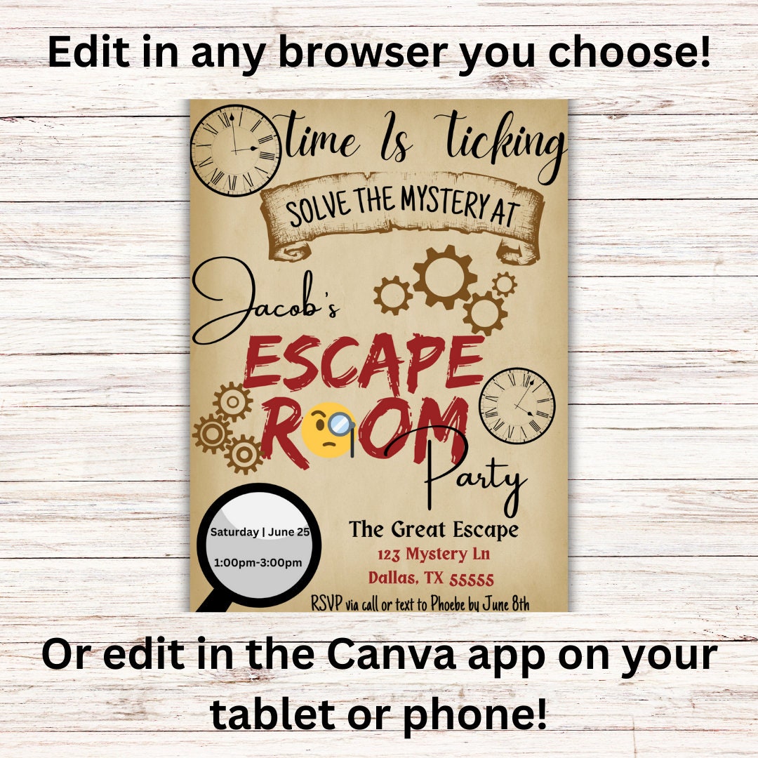 Escape Room Birthday Invitation, Customizable Invite, Editable ...