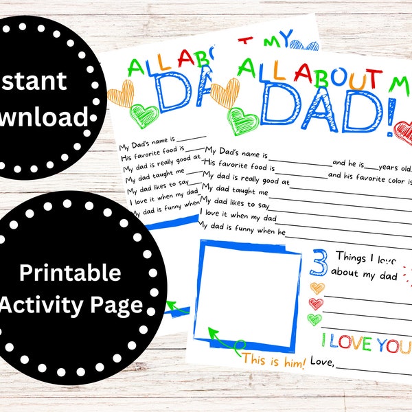 All About My Dad Activity Page Fathers Day Questionnaire, Printable ...
