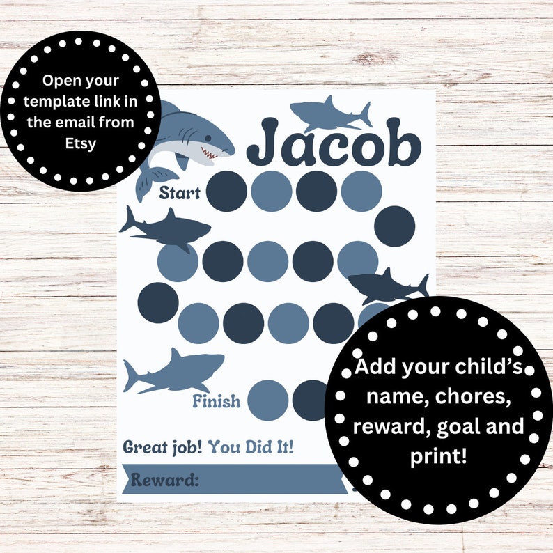 EDITABLE Shark Reward Chart | Printable Reward Chart | Chore Chart ...