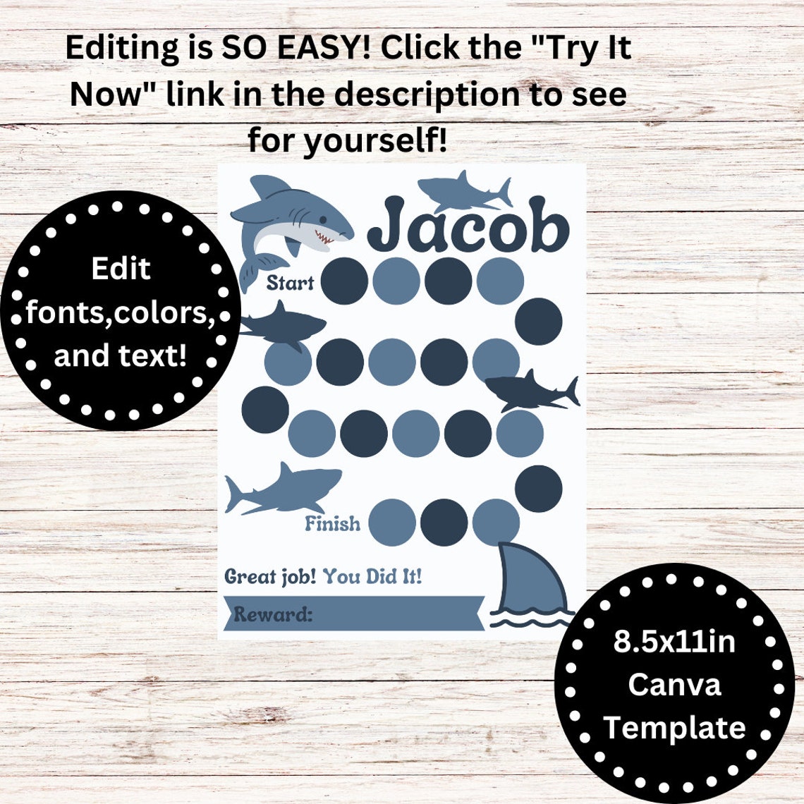 EDITABLE Shark Reward Chart | Printable Reward Chart | Chore Chart ...