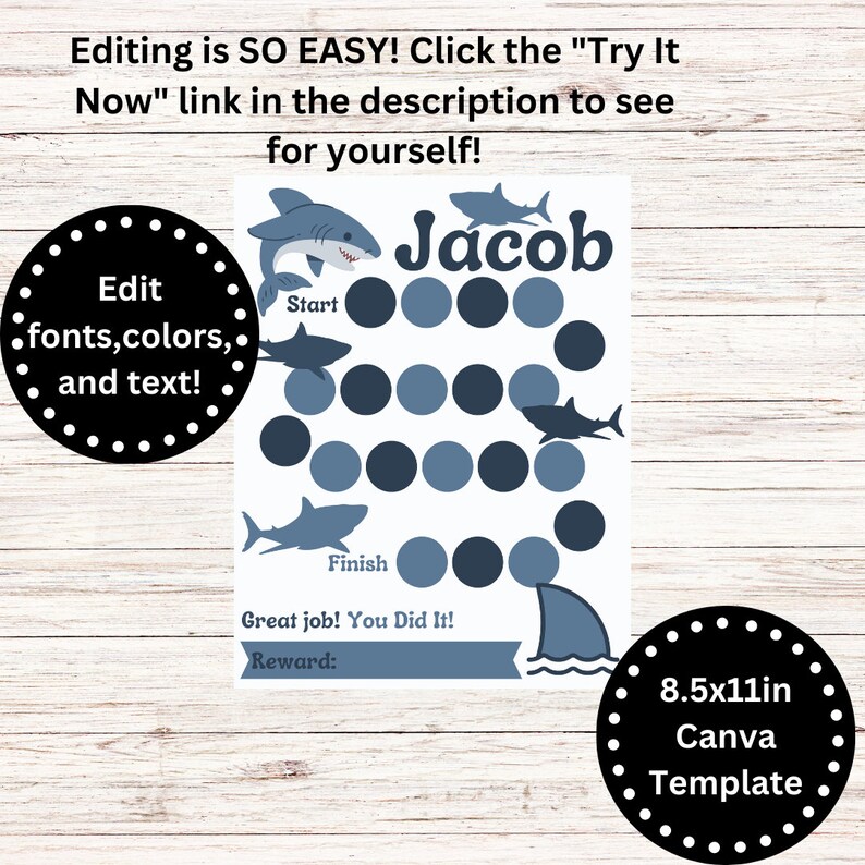 EDITABLE Shark Reward Chart | Printable Reward Chart | Chore Chart ...