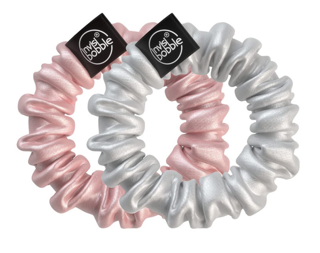 Invisibobble Pink and Silver Satin Hair Scrunchies X2 - Etsy