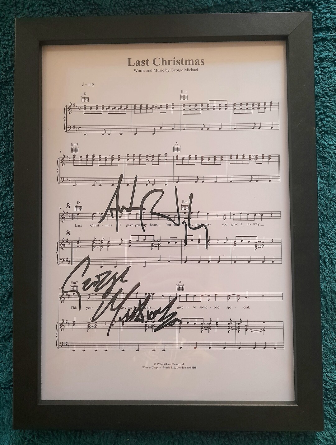 Last Christmas, Wham,george Michael, Andrew Ridgeley, A4 Signed Sheet ...
