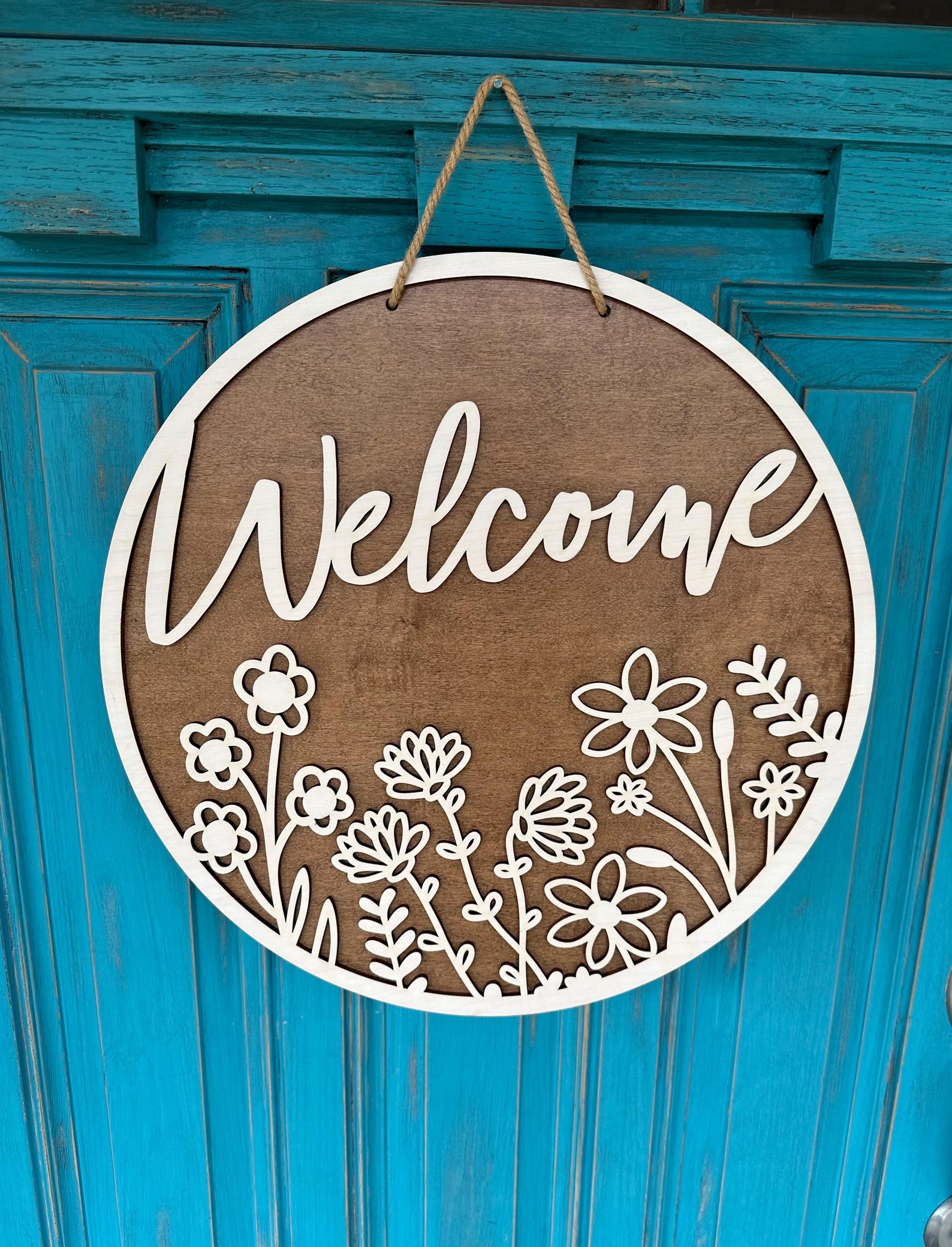 Floral Welcome Door Hanger, Spring Welcome Sign, Floral Décor, Floral ...