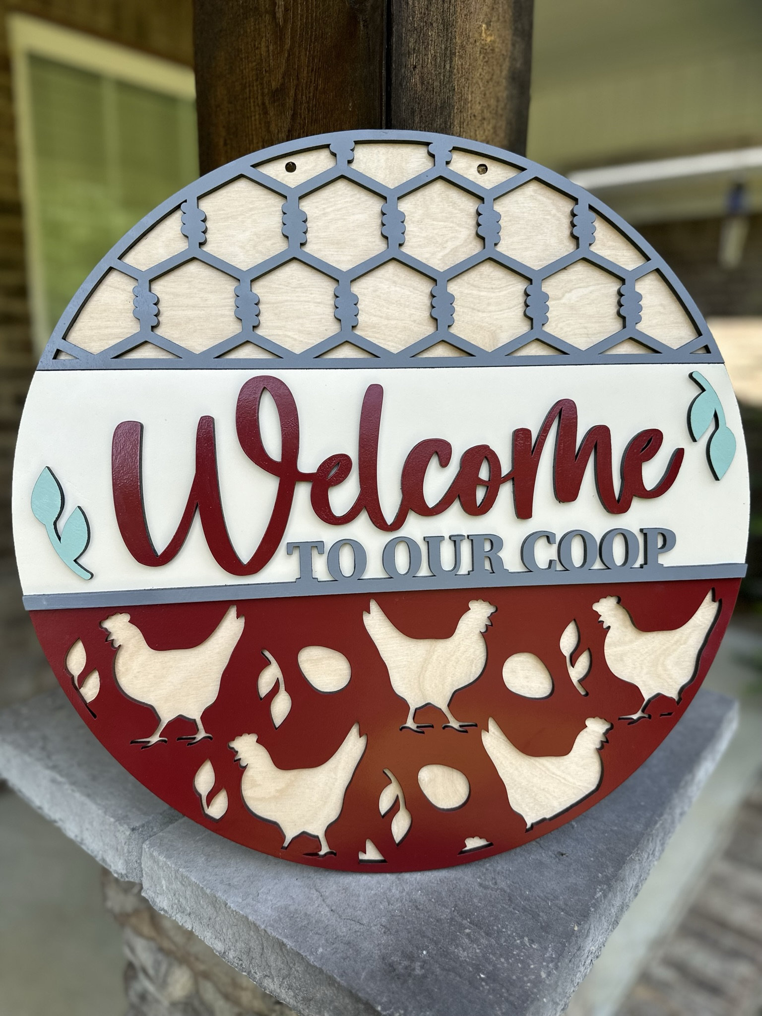 Welcome to Our Coop Sign, Chicken Farmhouse Décor, Layered Wood Door ...