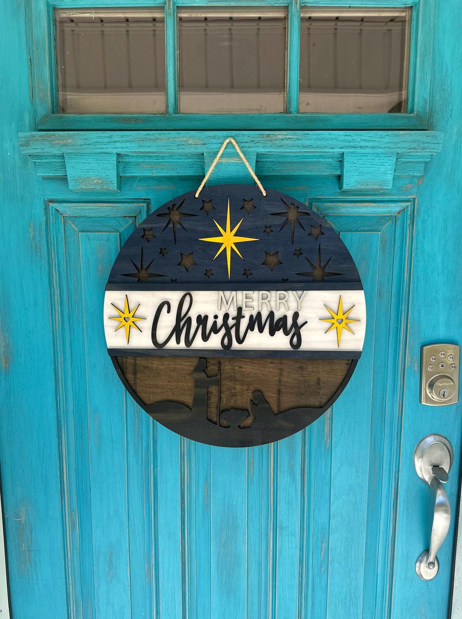 Nativity Scene Door Hanger, Merry Christmas Layered Welcome Sign ...