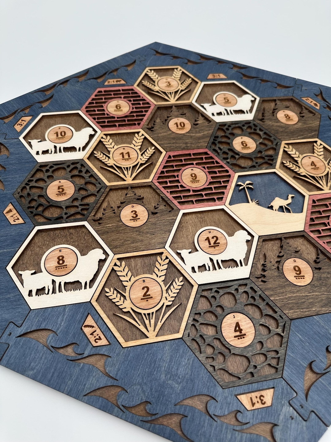 Wooden Game Board for Settlers Game, Brown and Blue Theme, Civilization ...