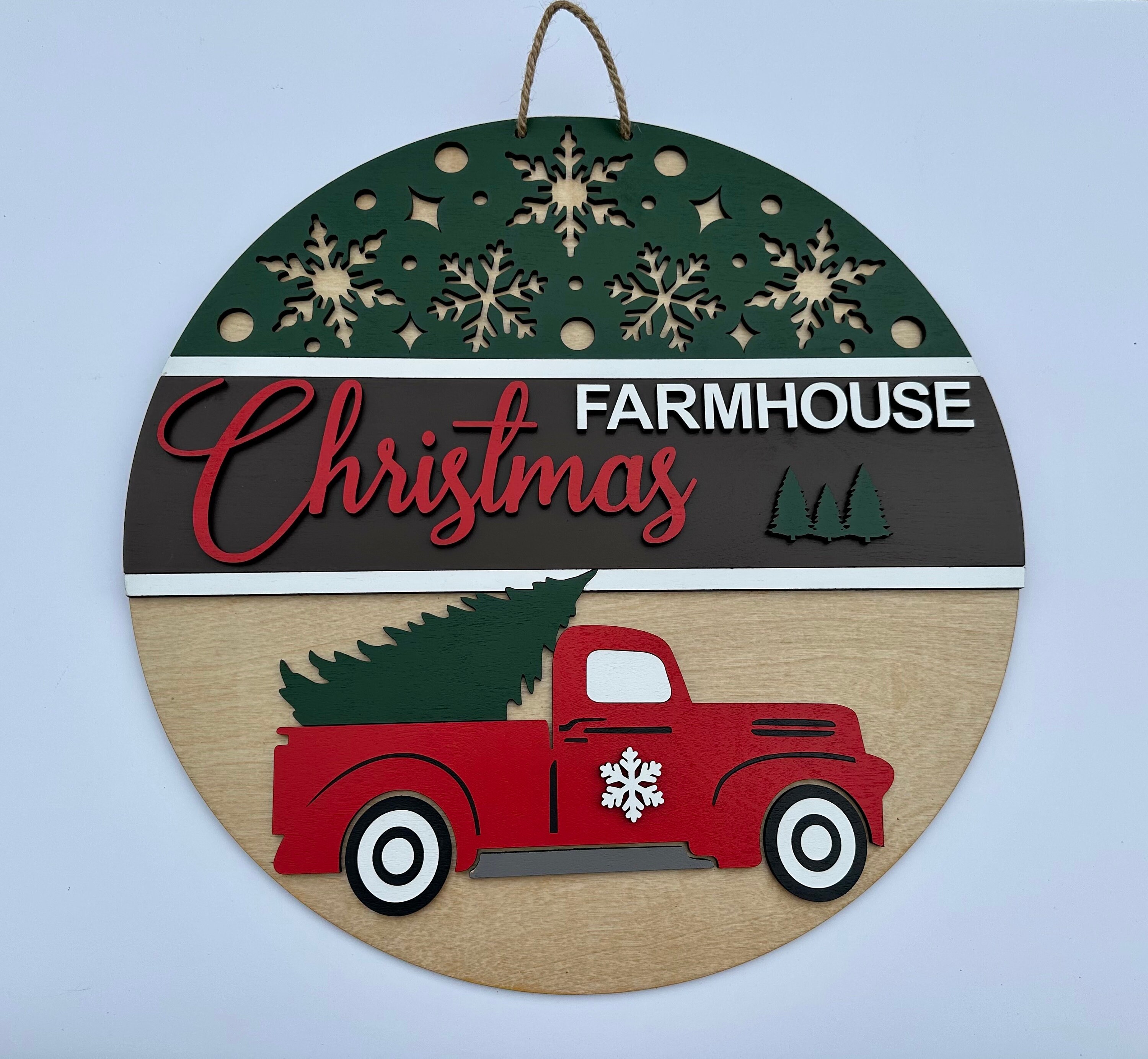 Merry Christmas Door Hanger, Vintage Red Truck Sign, Country Christmas ...