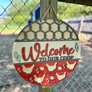 Welcome to Our Coop Sign, Chicken Farmhouse Décor, Layered Wood Door ...