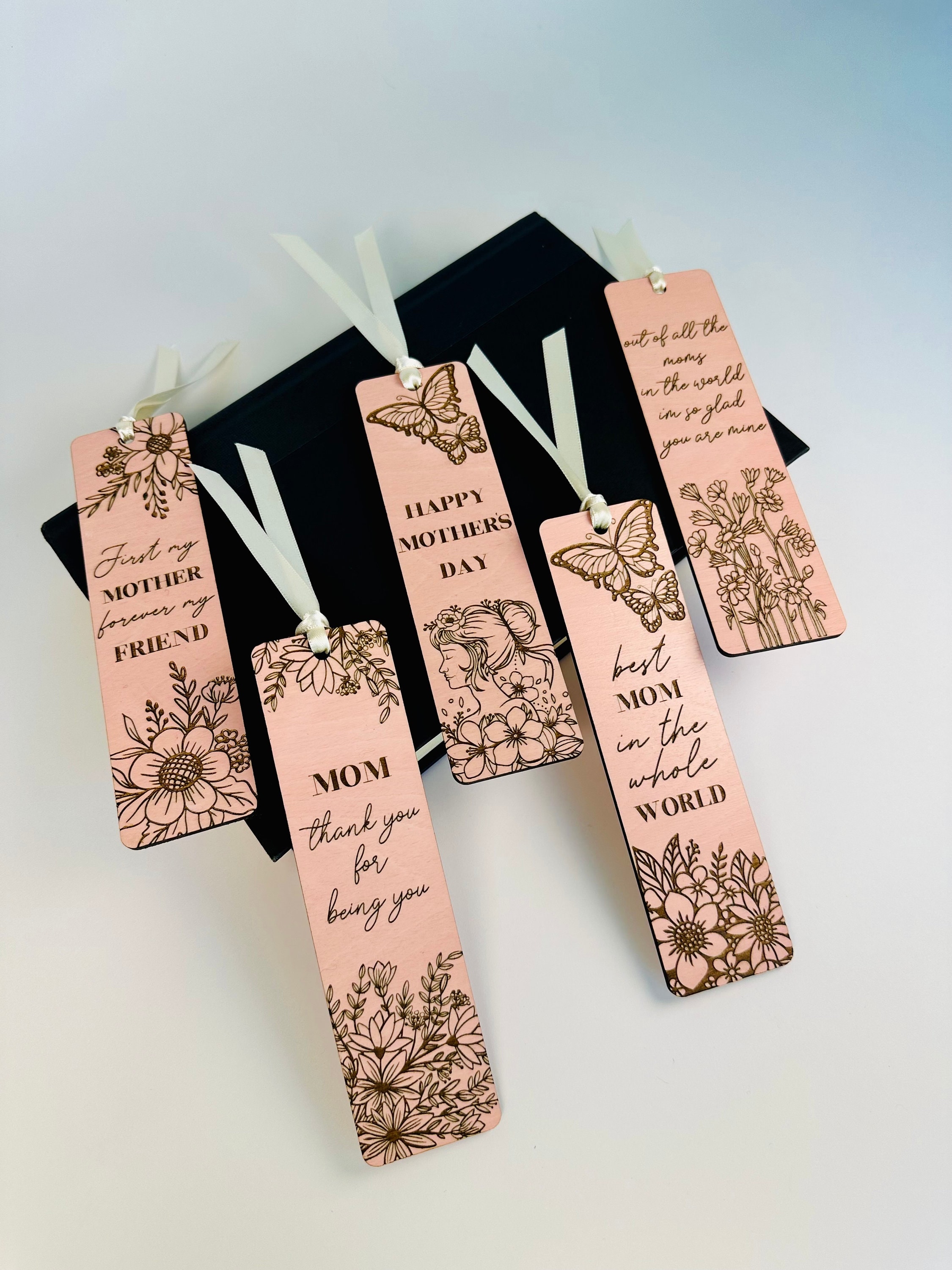 Mothers Day Bookmarks, Floral Wooden Bookmark Set of 6, Engraved Wood ...