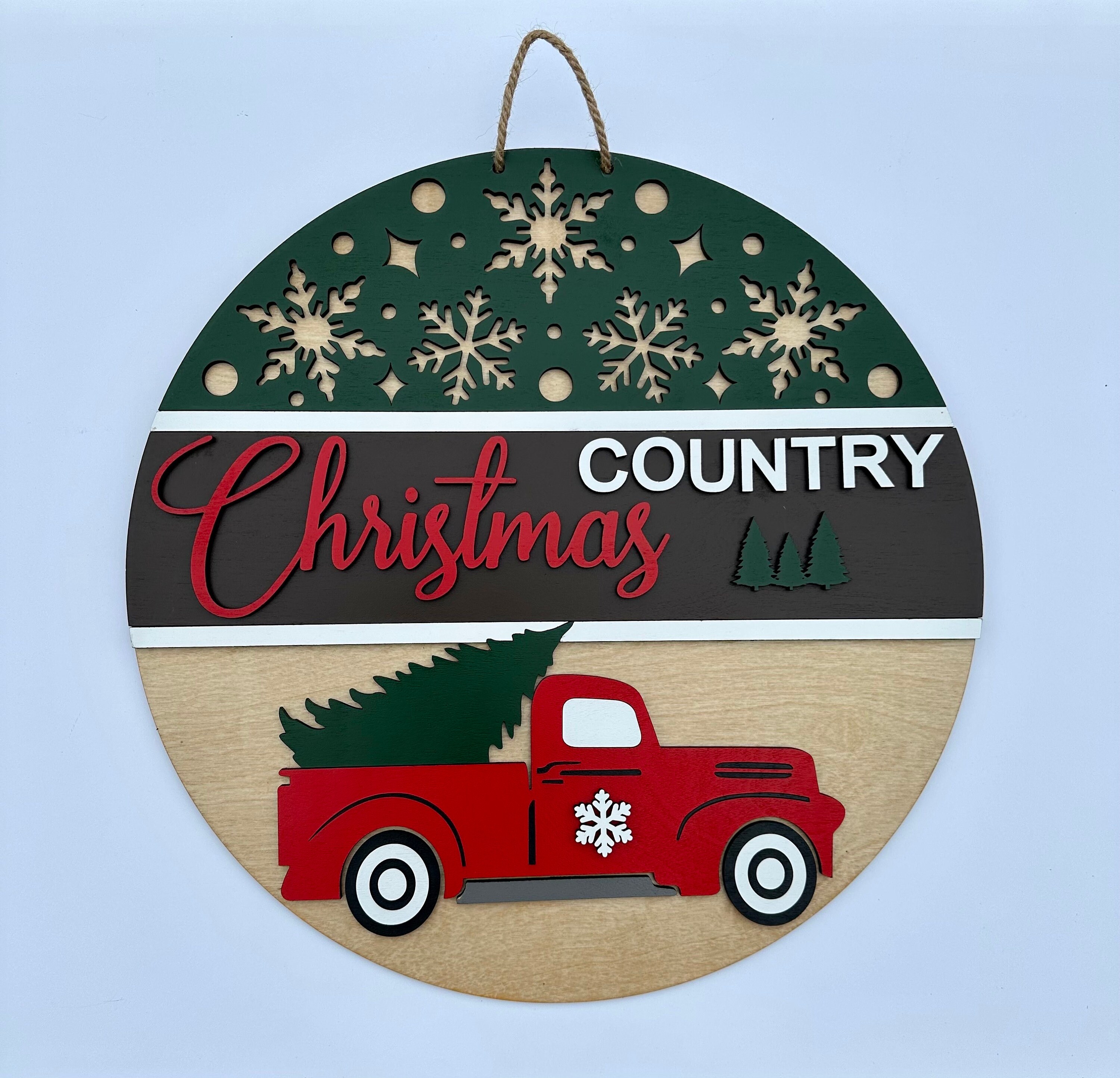 Merry Christmas Door Hanger, Vintage Red Truck Sign, Country Christmas ...