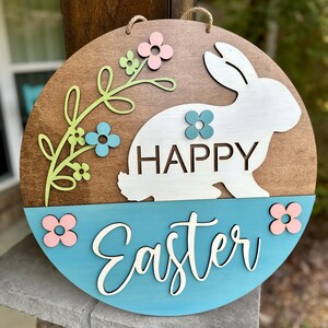 Happy Easter Door Hanger, Easter Bunny Wood Sign, Easter Decorations ...