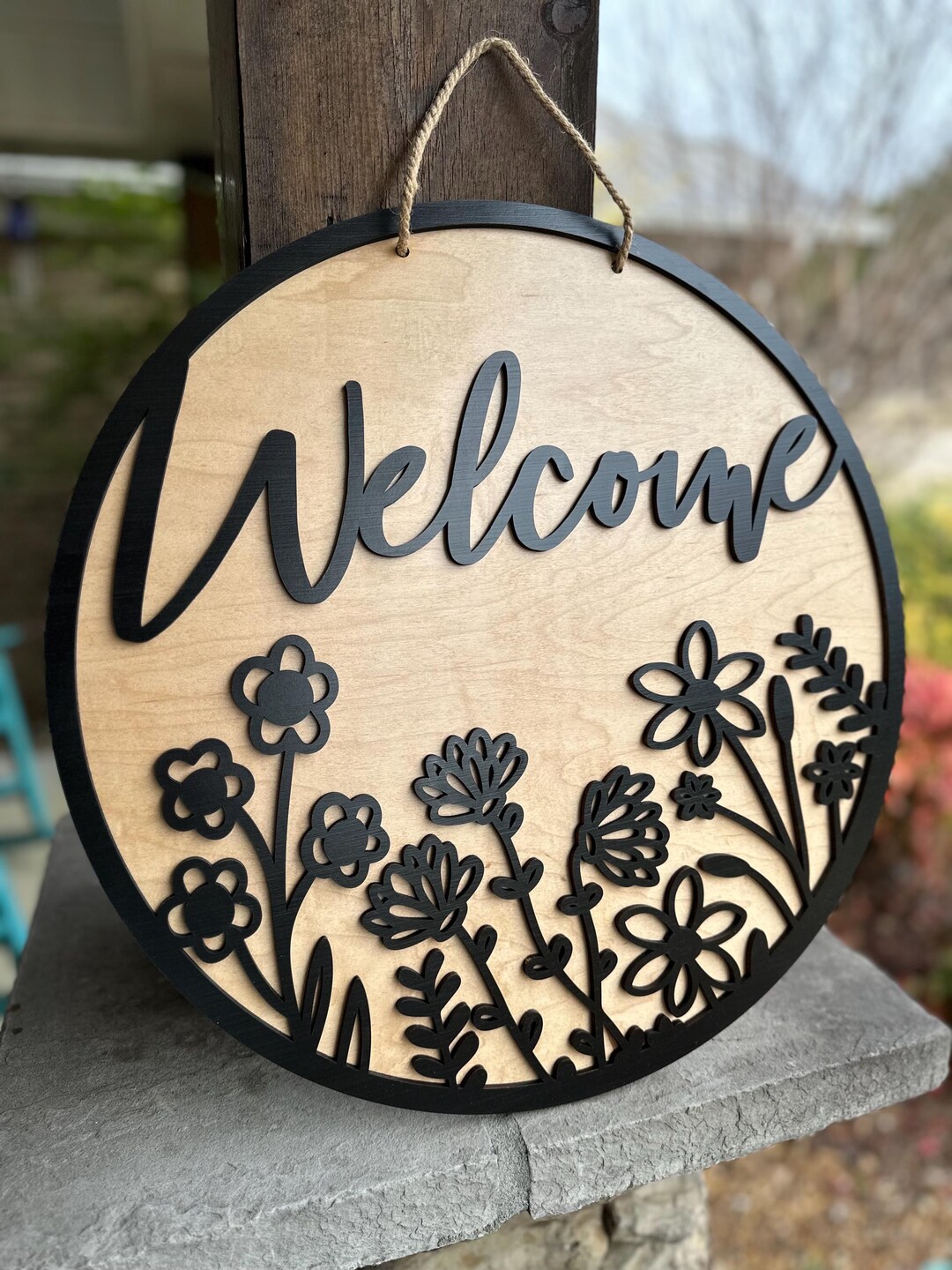 Floral Welcome Door Hanger, Spring Welcome Sign, Floral Décor, Floral ...