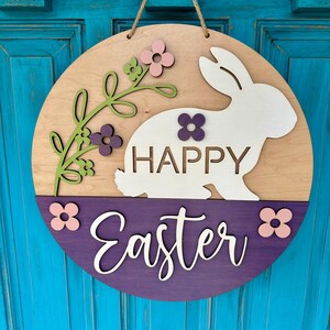Happy Easter Door Hanger, Easter Bunny Wood Sign, Easter Decorations ...