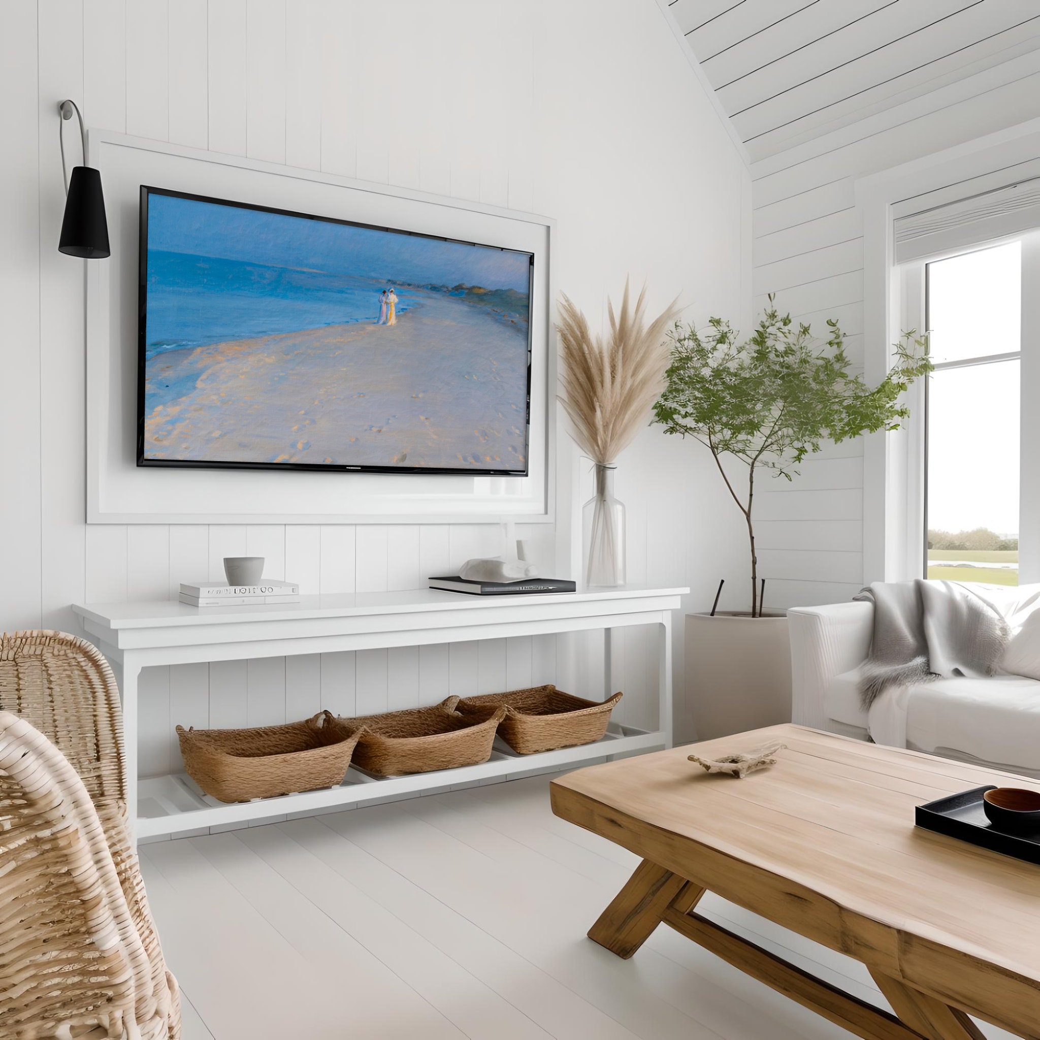 Lady at Beach Oil Painting Summer Frame Tv Art, Beach Tv Display ...