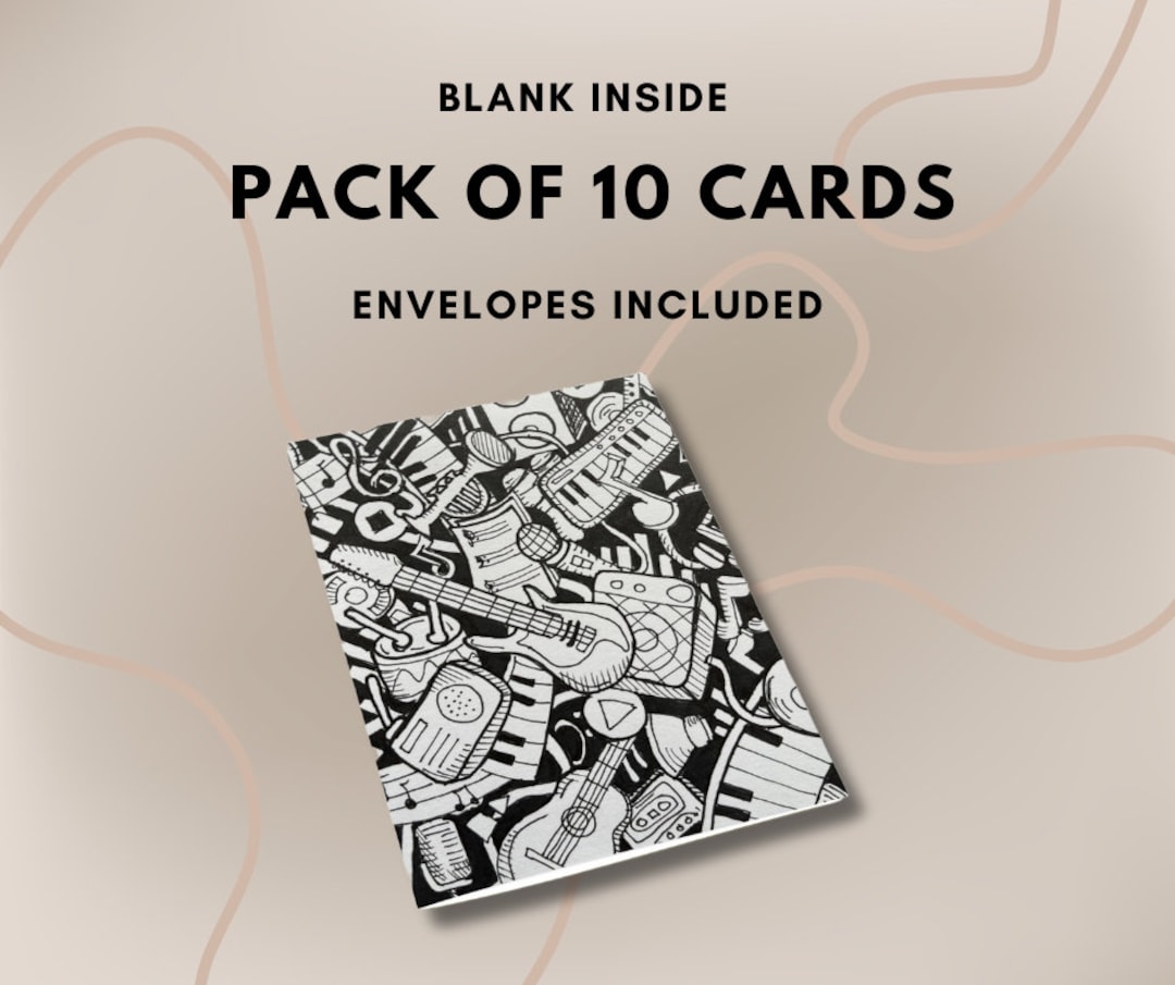 Music Pack of 10 Folded Cards Music Art Instrument Cards Blank Inside ...