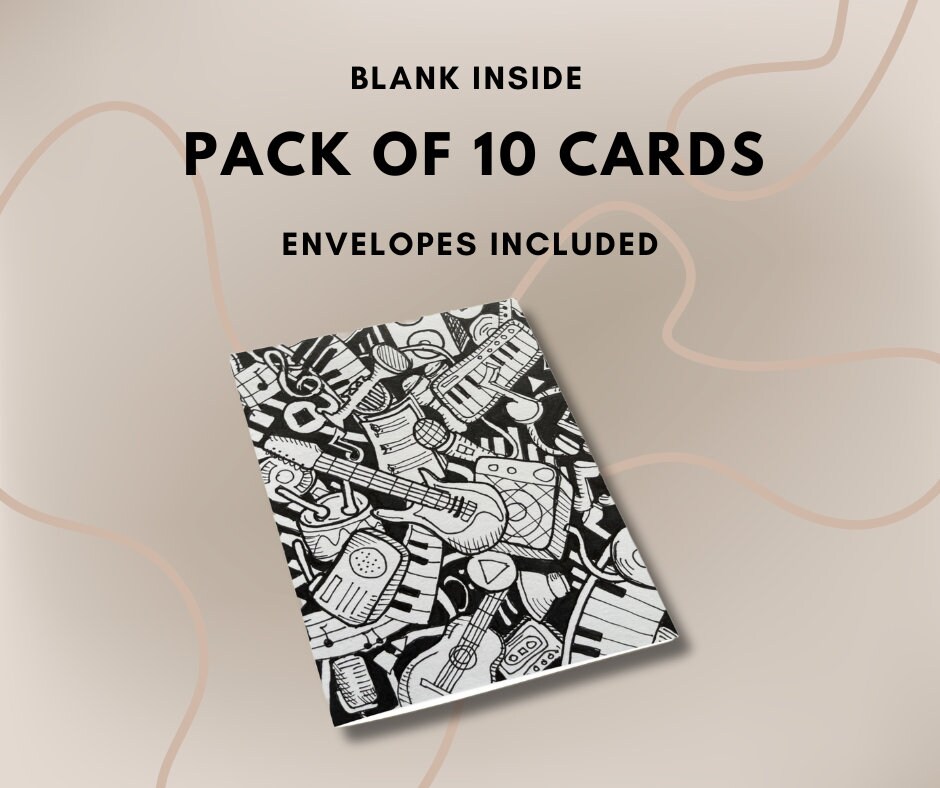 Music Pack of 10 Folded Cards Music Art Instrument Cards Blank Inside ...