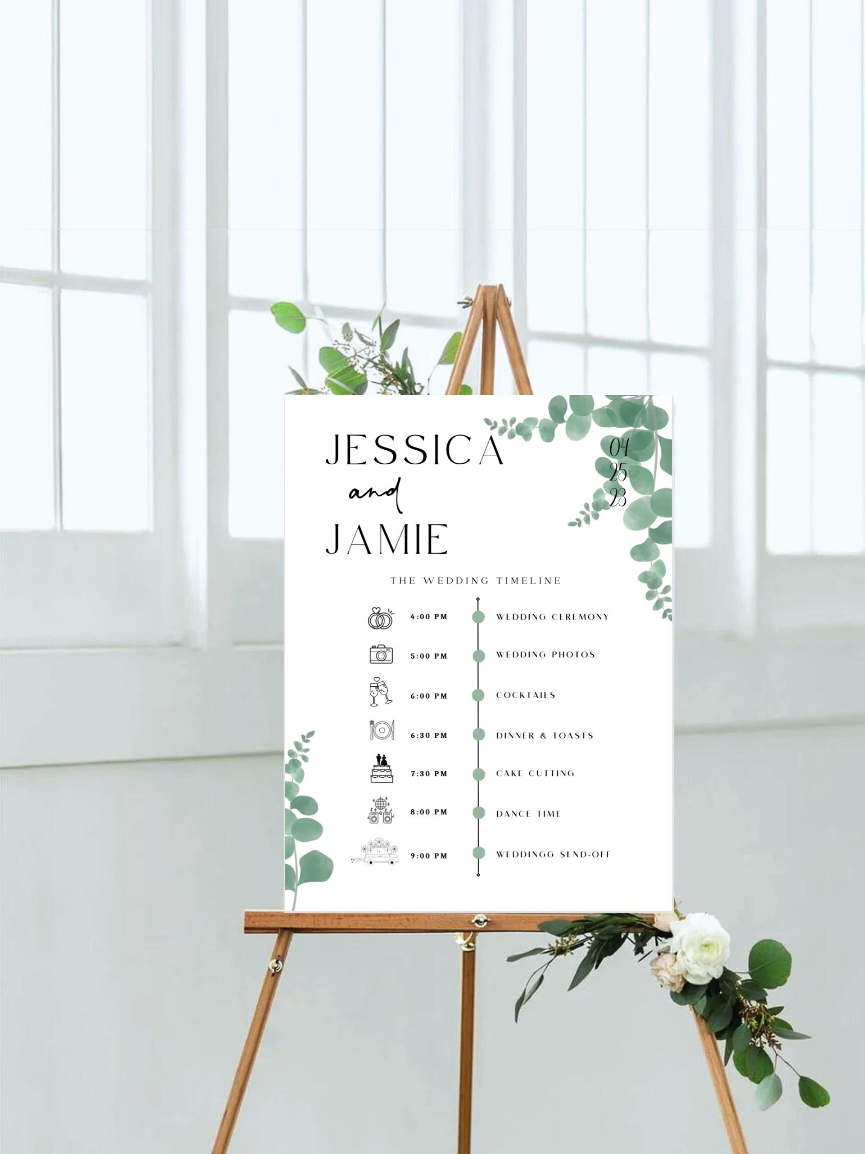 Bundle Sage Green Modern Wedding Welcome Sign and Timeline Templates ...